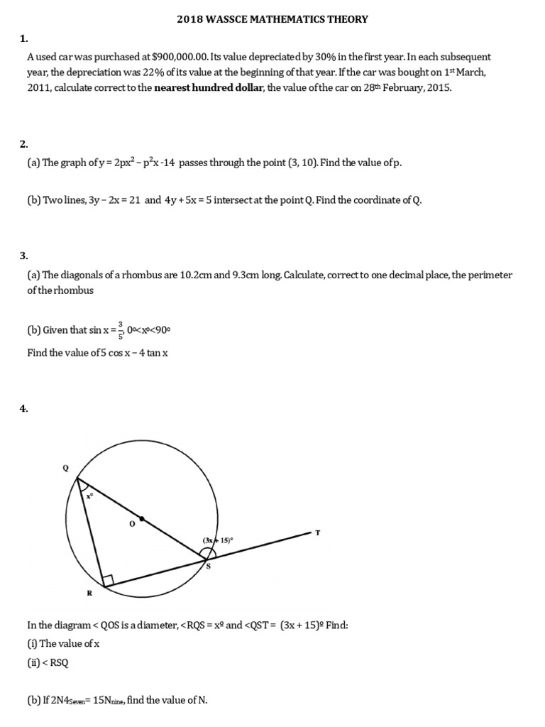 2018 Wassce Mathematics Theory | PDF | Mathematics