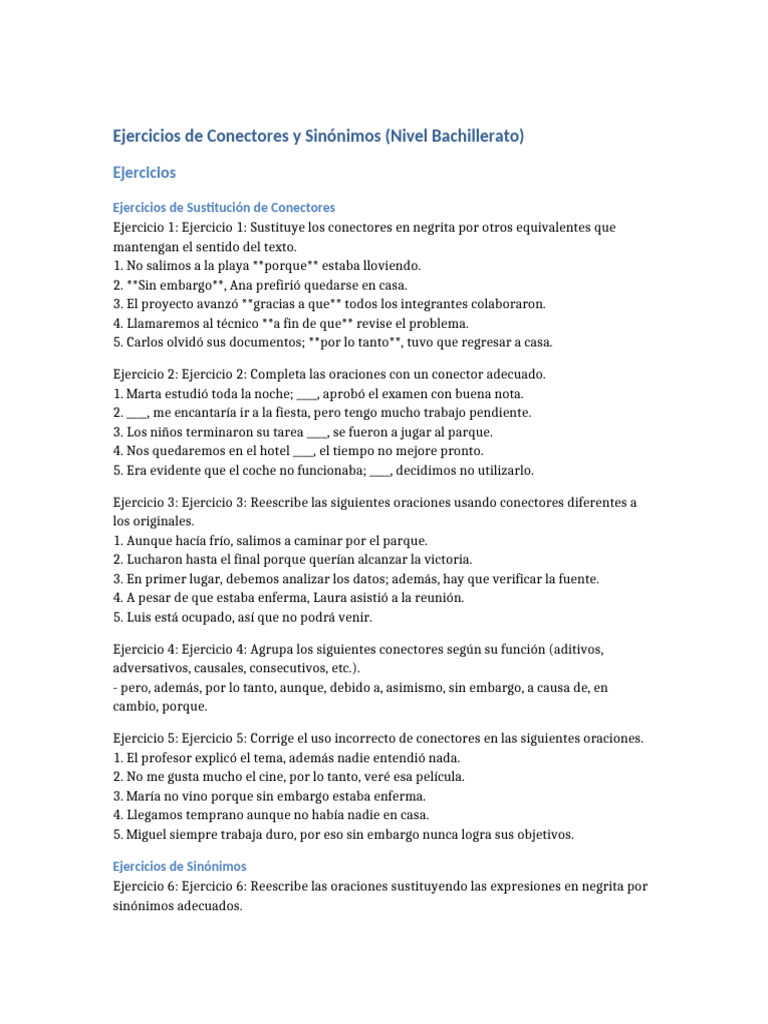 Ejercicios Conectores Sinonimos | PDF