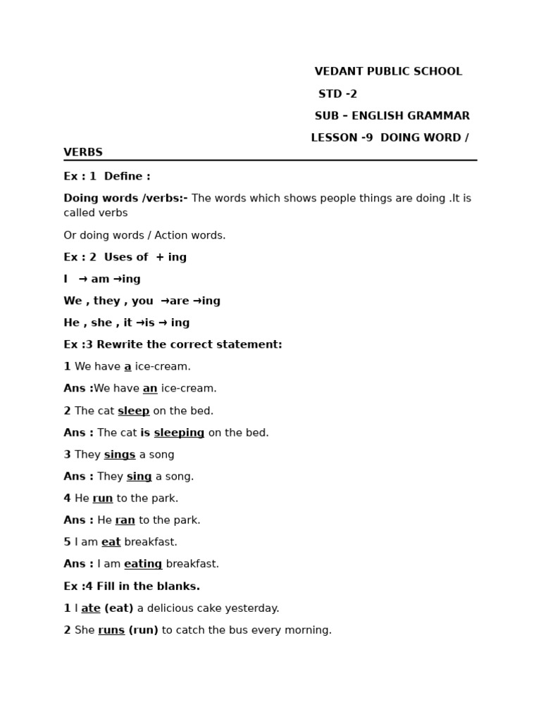 STD - 2 English Grammar Lesson 9 | PDF