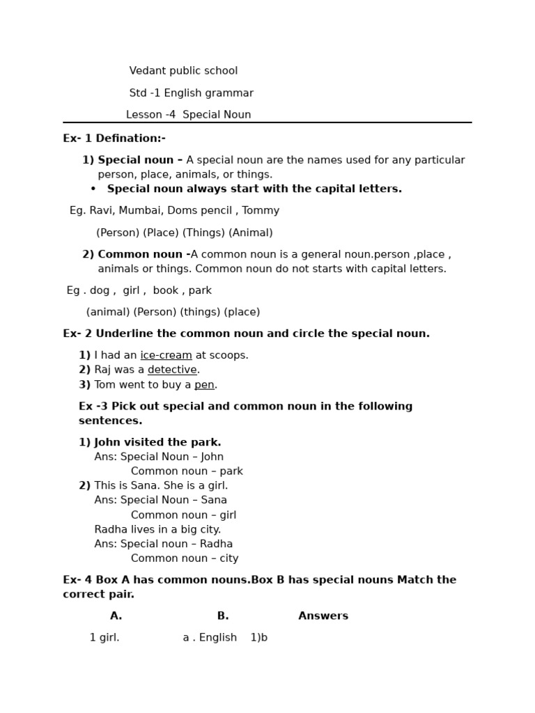 STD - 1 English Grammar Chapter 4 | PDF
