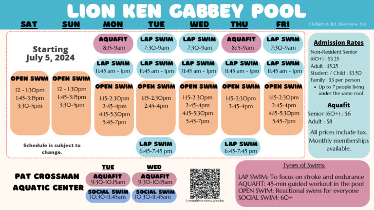 Summer Pool Schedule - Starting July 5 - 0 | PDF | Physical Therapy ...