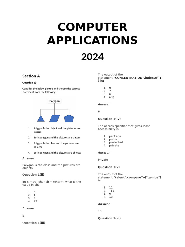 COMPUTER APPLICATIONS | PDF | Method (Computer Programming) | Integer (Computer Science)