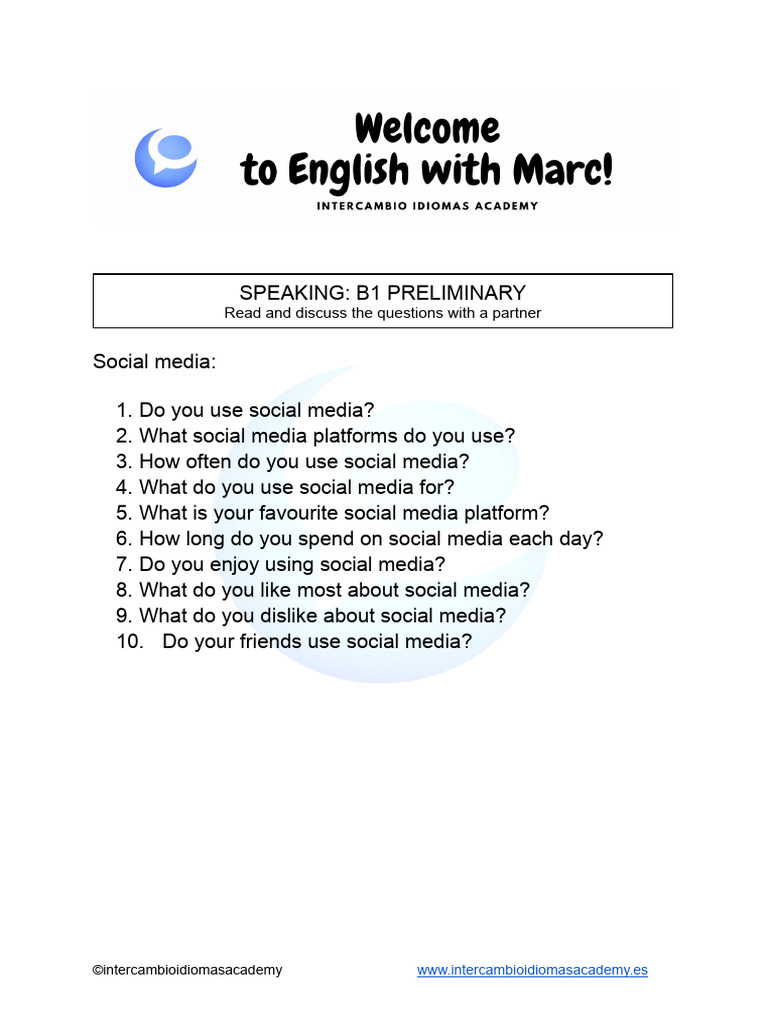 b1 Speaking Questions - Socail Media | PDF