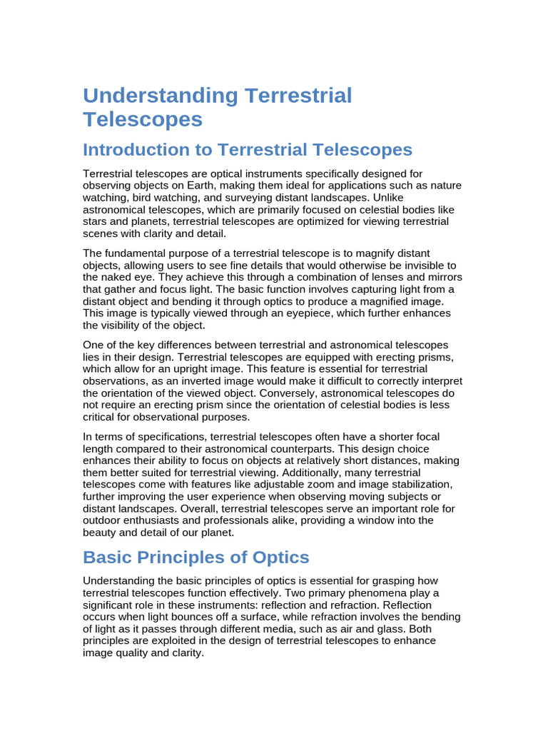 Overview of Terrestrial Telescopes | PDF | Optics | Light