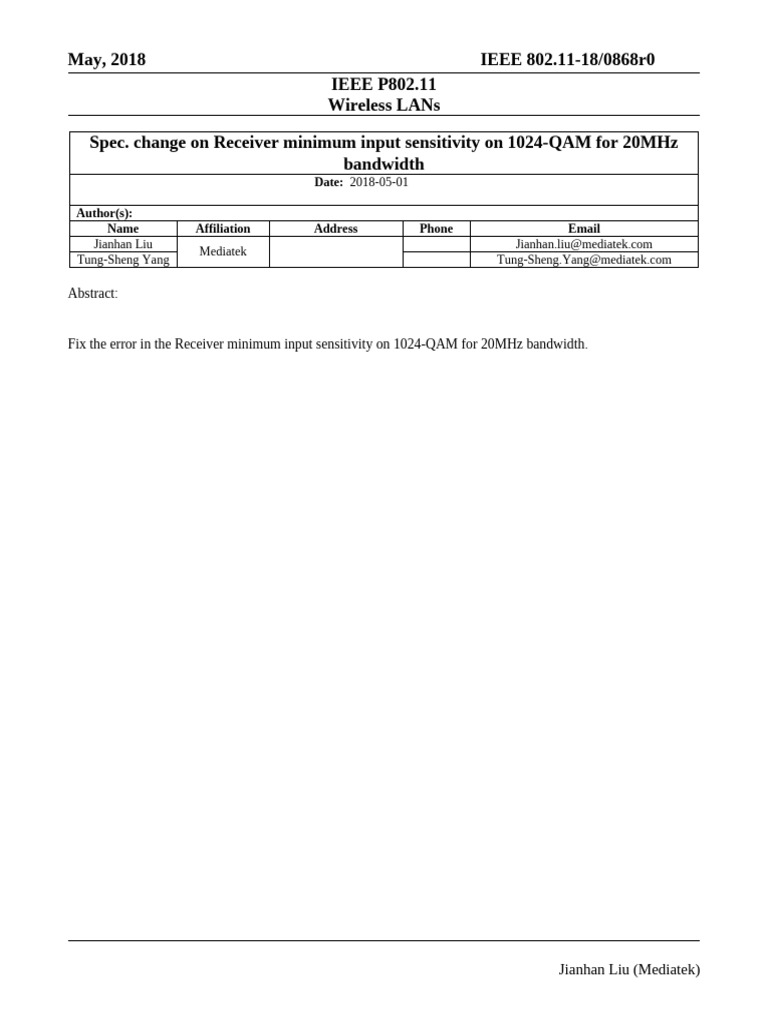 1024-QAM Sensitivity Fix for 20MHz | PDF