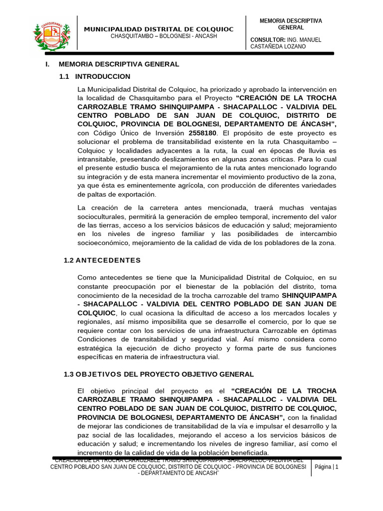 Creación de Trocha Carrozable en Colquioc | PDF | Roca (geología) | Andes