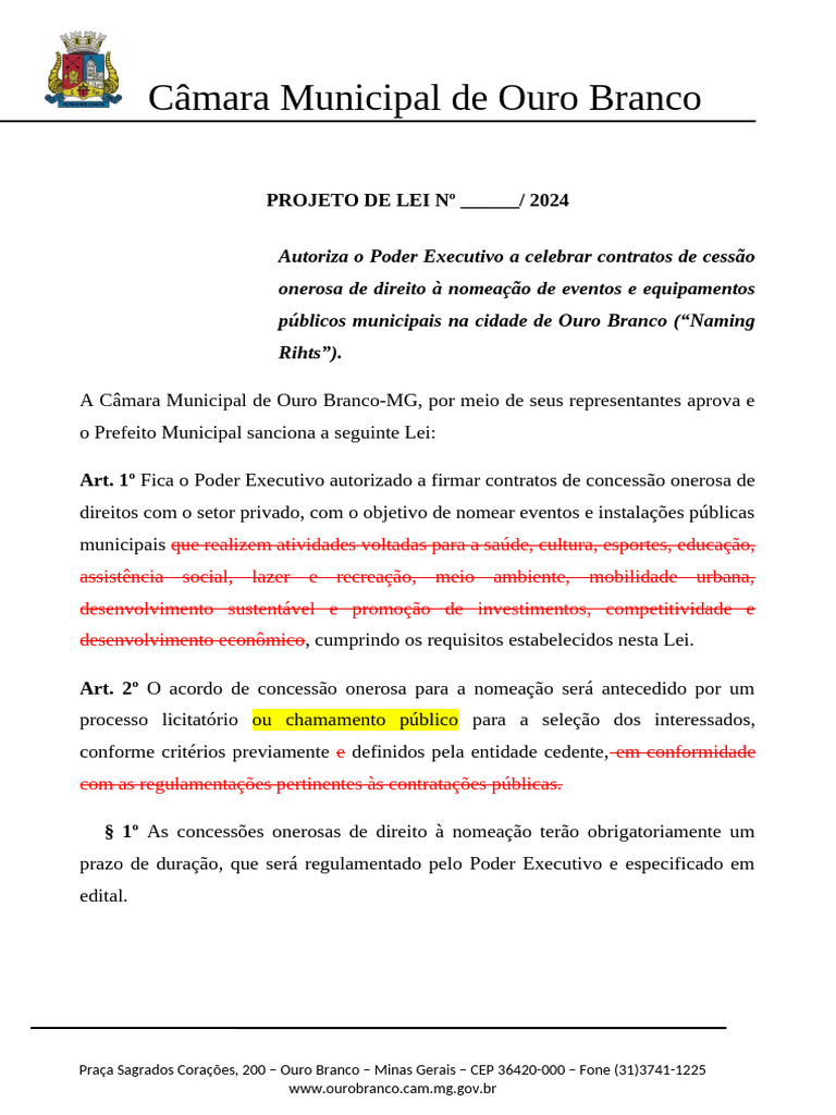 Concessão de Naming Rights em Ouro Branco | PDF