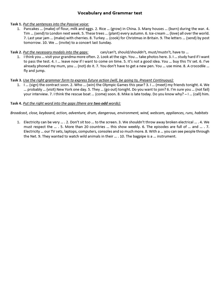 Vocabulary and grammar test | PDF