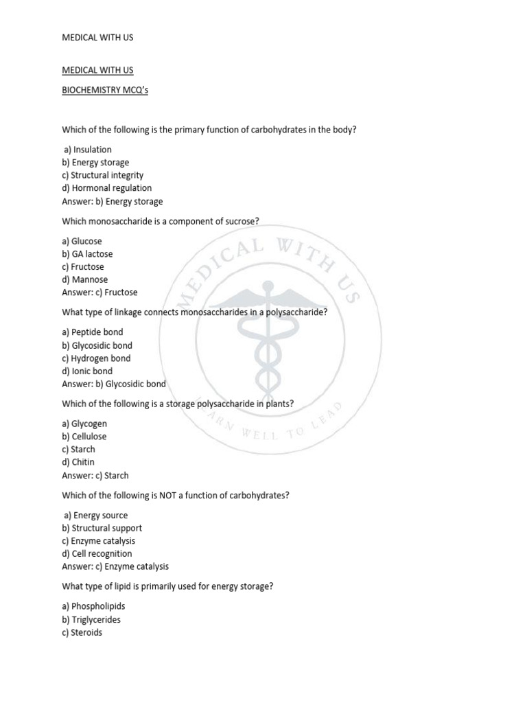 BIOCHEM MCQ MEDICAL WITH US | PDF | Glycolysis | Adenosine Triphosphate