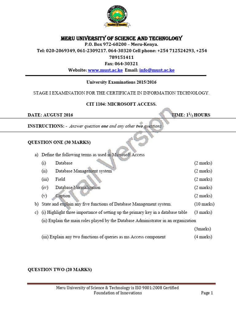CIT-1104-MICROSOFT-ACCESS-1 | PDF | Microsoft Access | Databases