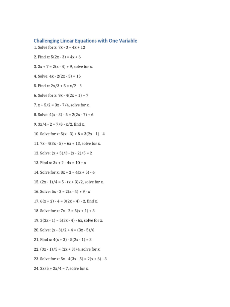 Linear Equations Questions | PDF