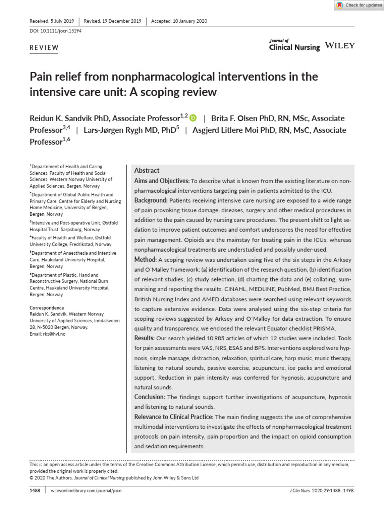 Journal of Clinical Nursing - 2020 - Sandvik - Pain relief from ...