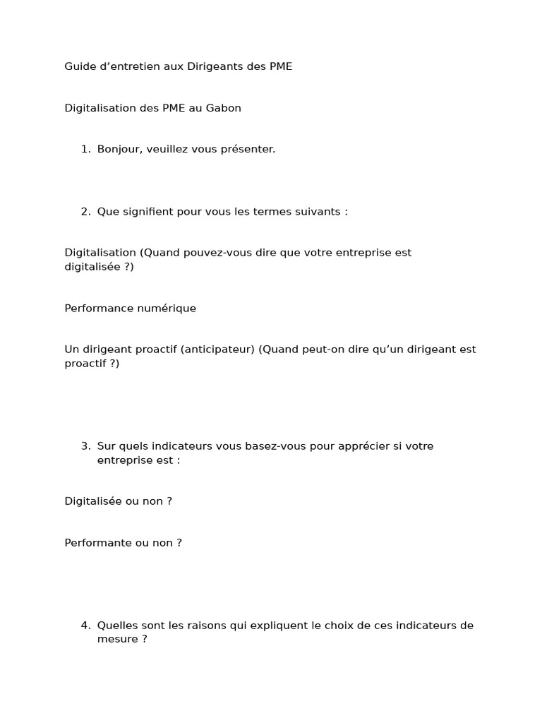 Guide d'entretien | PDF