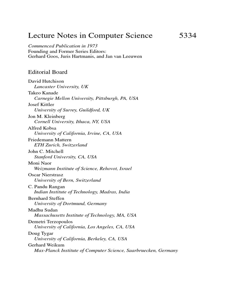 Lecture Notes in Computer Science 5334: Editorial Board | PDF ...