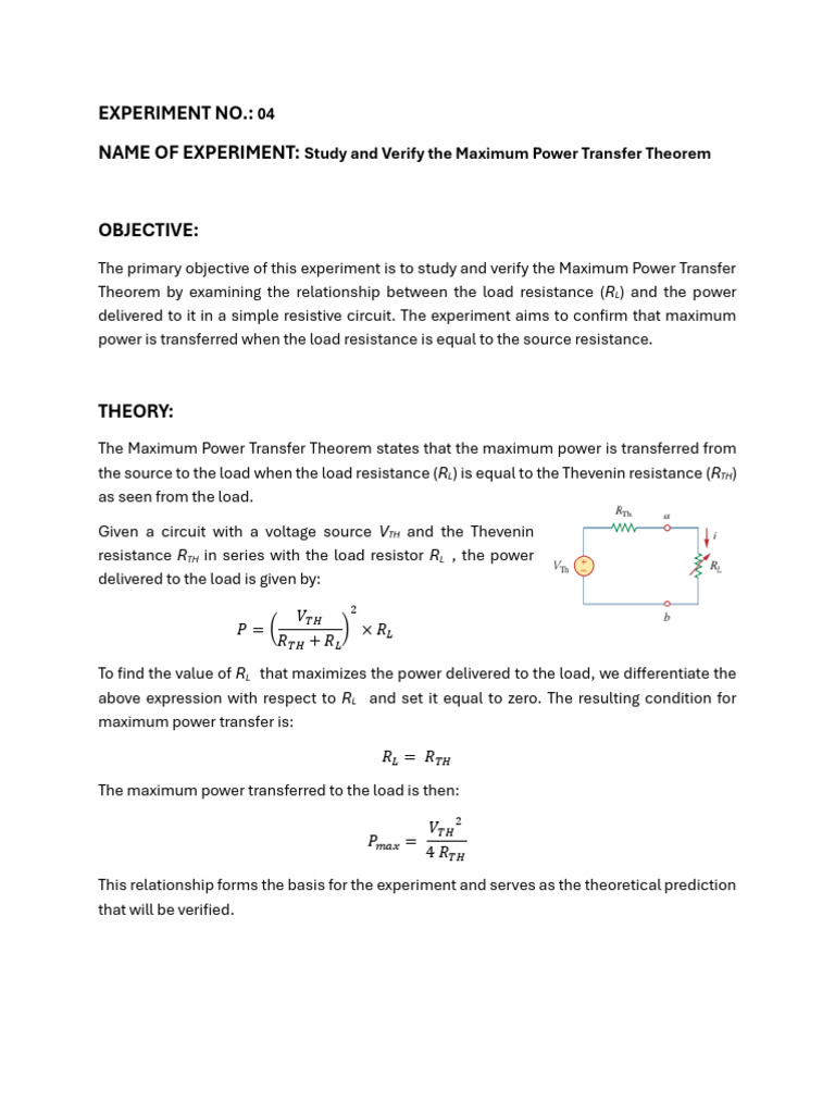 Maximum Power Theorem | PDF | Electromagnetism | Electronics