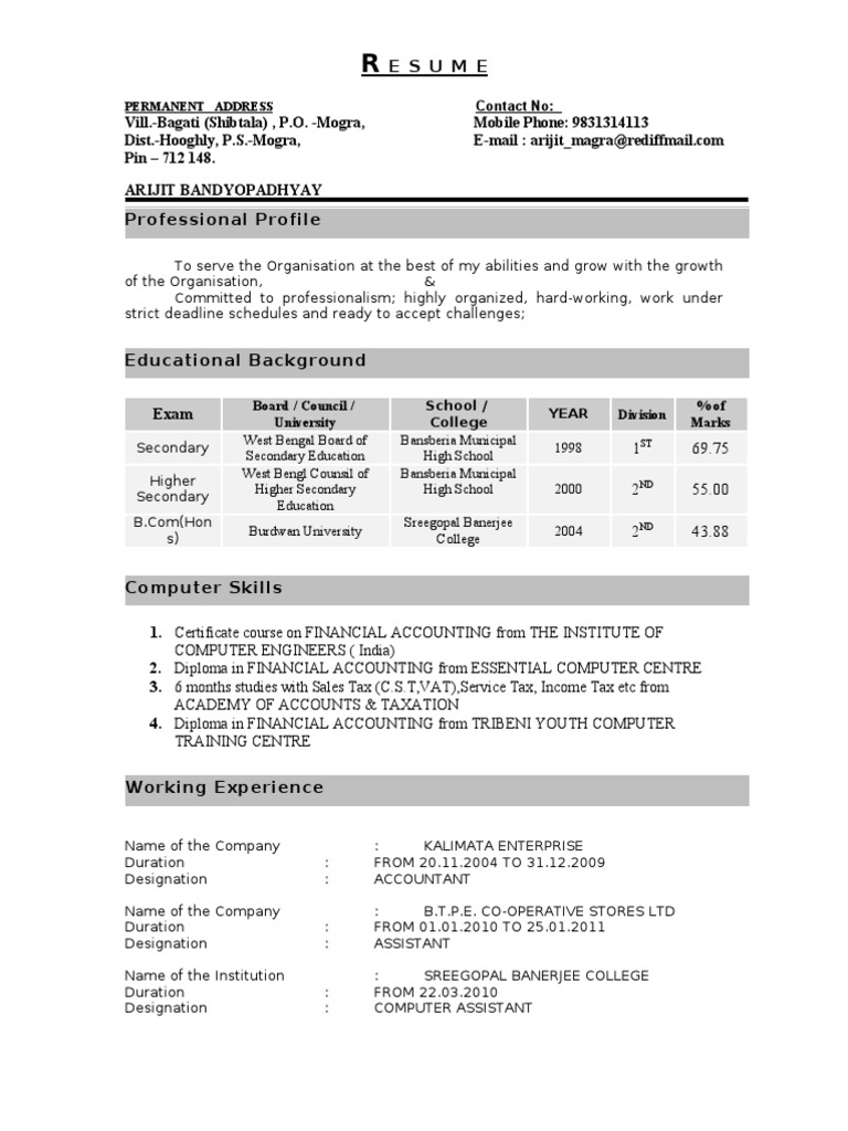 Arijit Bandyopadhyay's Resume Model | PDF | Career & Growth | Business