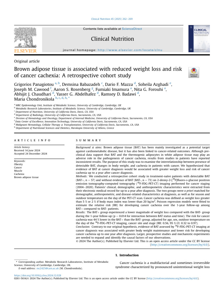 Brown Adipose Tissue Is Associated With Reduced We | PDF | Cancer | Ct Scan