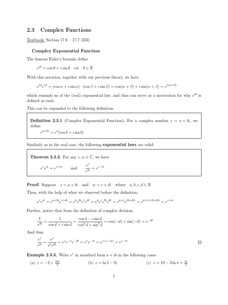 Week 2.3E Complex Functions (1) | PDF | Exponential Function | Function ...