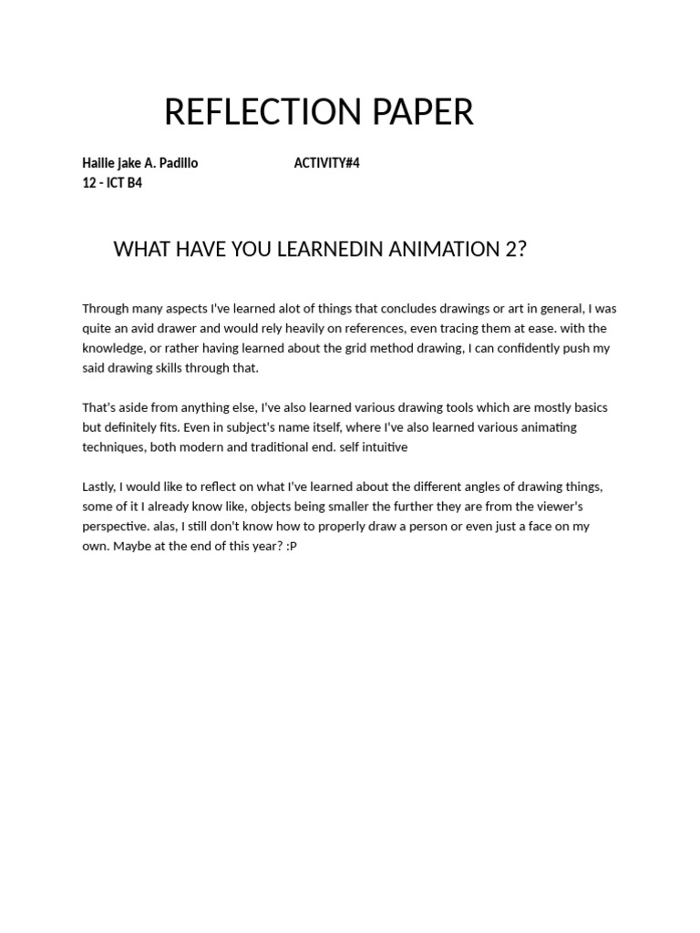 Reflection Paper Anim2 | PDF