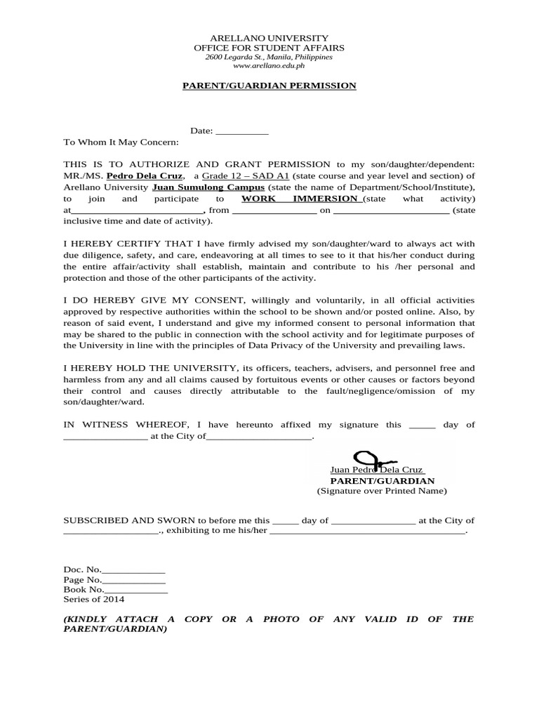 WAIVER-FOR-MINOR-SAMPLE-ONLY | PDF | Common Law | Justice