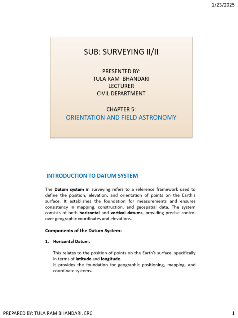 Orientation and Field Astronomy | PDF | Surveying | Latitude