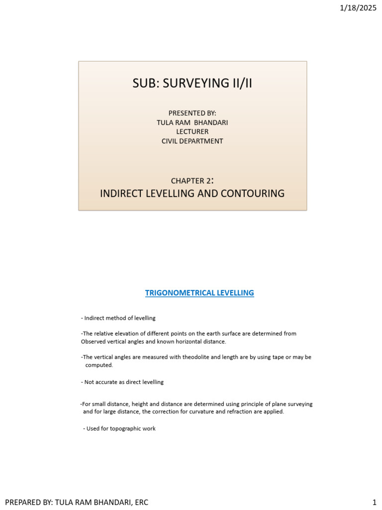 Indirect Levelling and Contouring | PDF | Surveying | Geometry