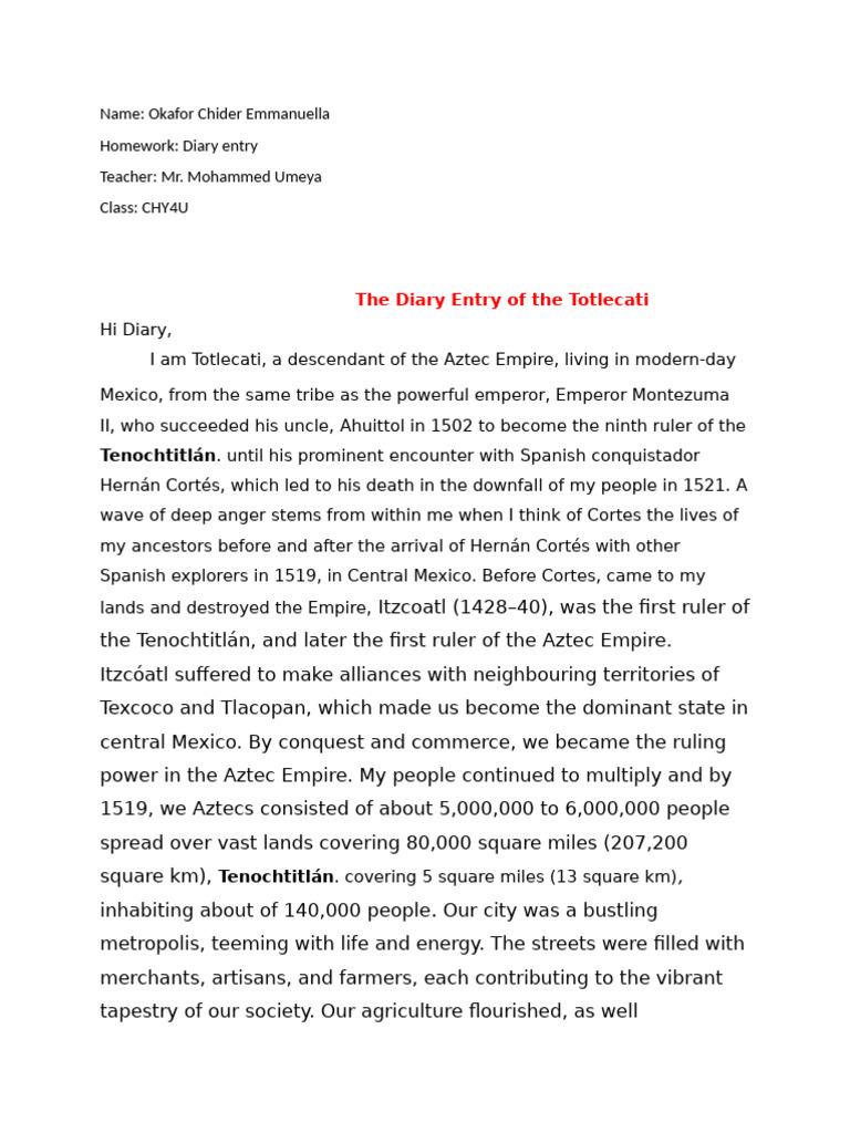 Aztec Empire Diary: Reflections on Conquest | PDF | Hernán Cortés | Aztec