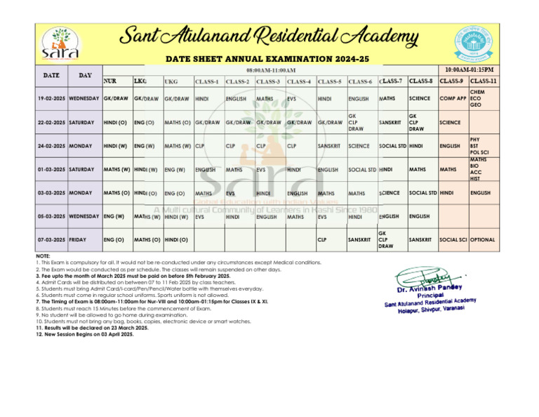 Updated Date Sheet Annual Exam | PDF