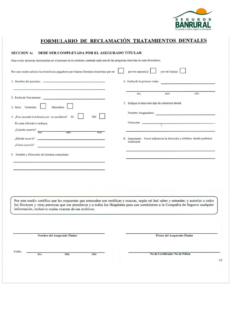 Formulario BANRURAL | PDF | Odontología | Especialidades Medicas