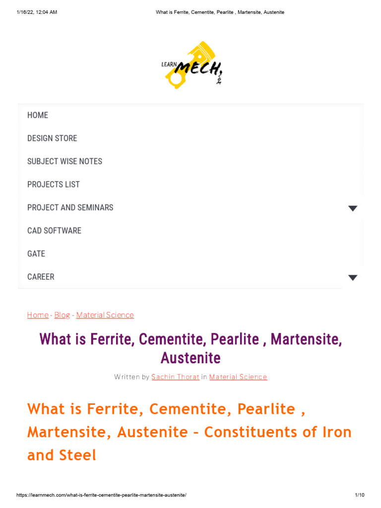 What Is Ferrite, Cementite, Pearlite, Martensite, Austenite | PDF ...