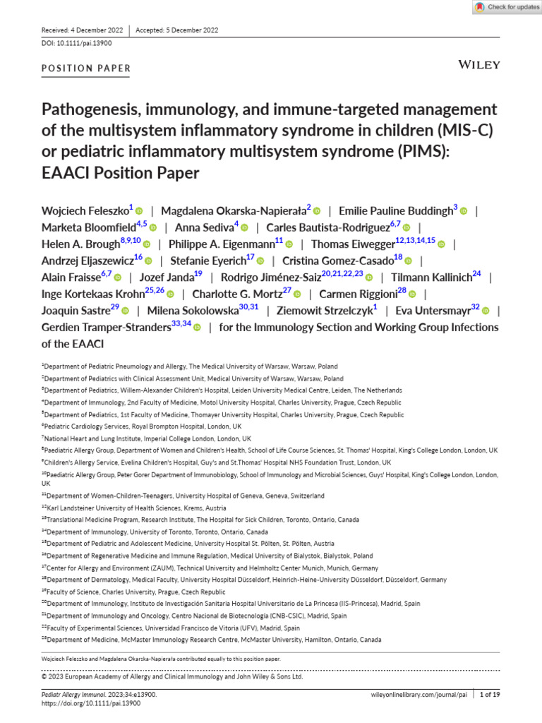 Pediatric Allergy Immunology - 2023 - Feleszko - Pathogenesis ...