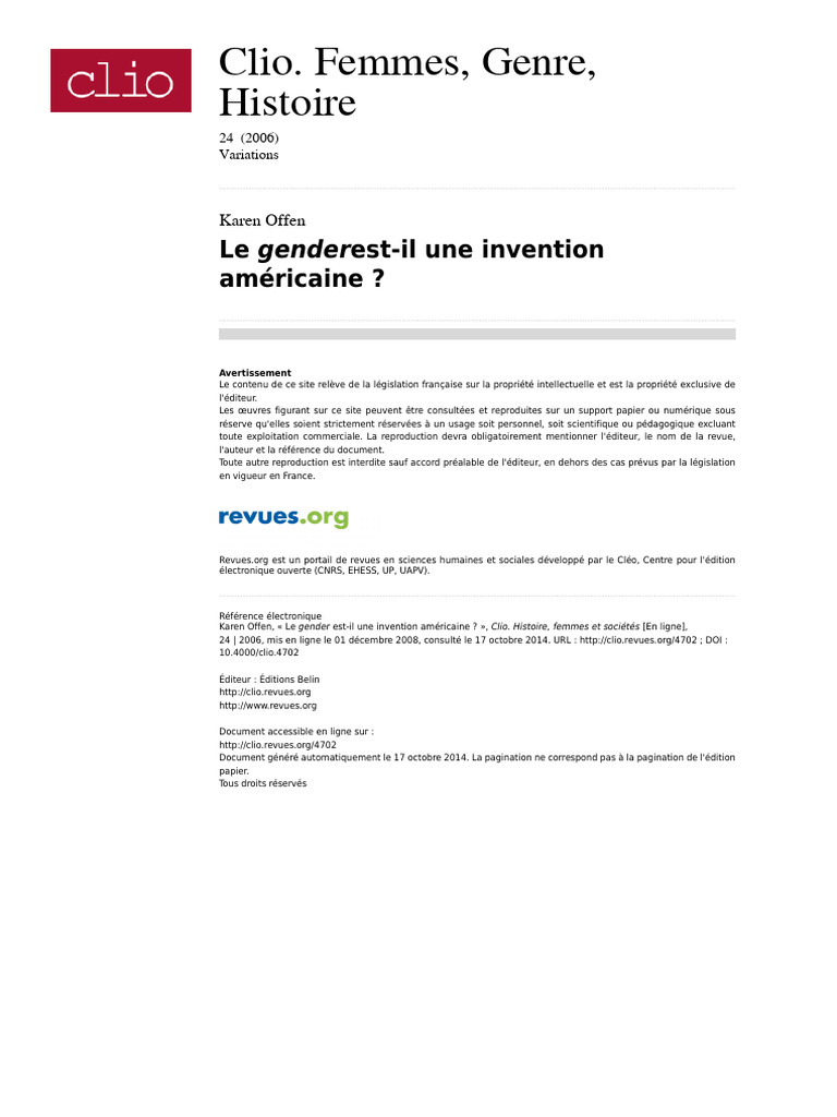 Le gender : invention américaine ? | PDF | Sexe | Études des genres