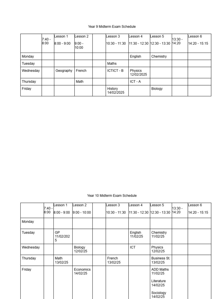 Term 2 2024 - 2025 Midterm Exam Schedule | PDF | Science