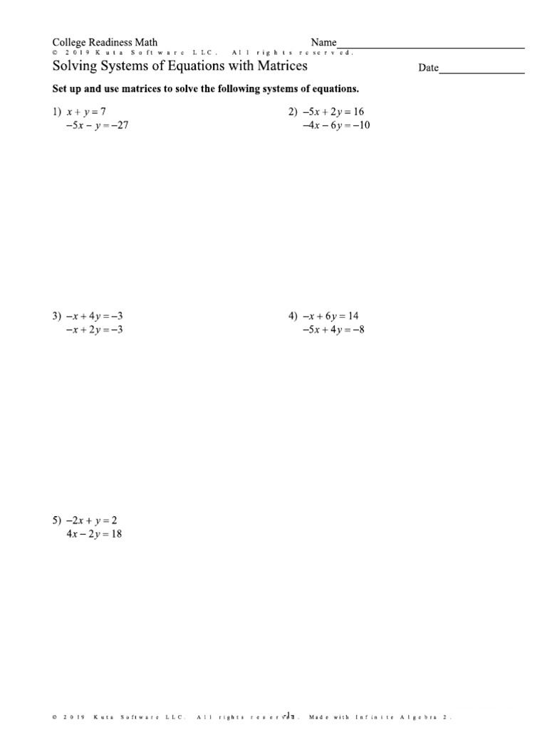 Simultaneous Equations Matrix Method 2 Pdf