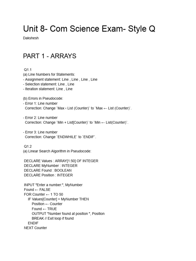 Unit 8 - Com Science Exam - Style Q | PDF | String (Computer Science) | Parameter (Computer ...
