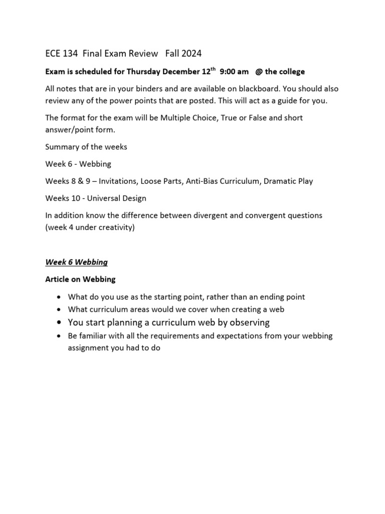 ECE 134 Final Exam Review Guide | PDF | Teaching | Learning