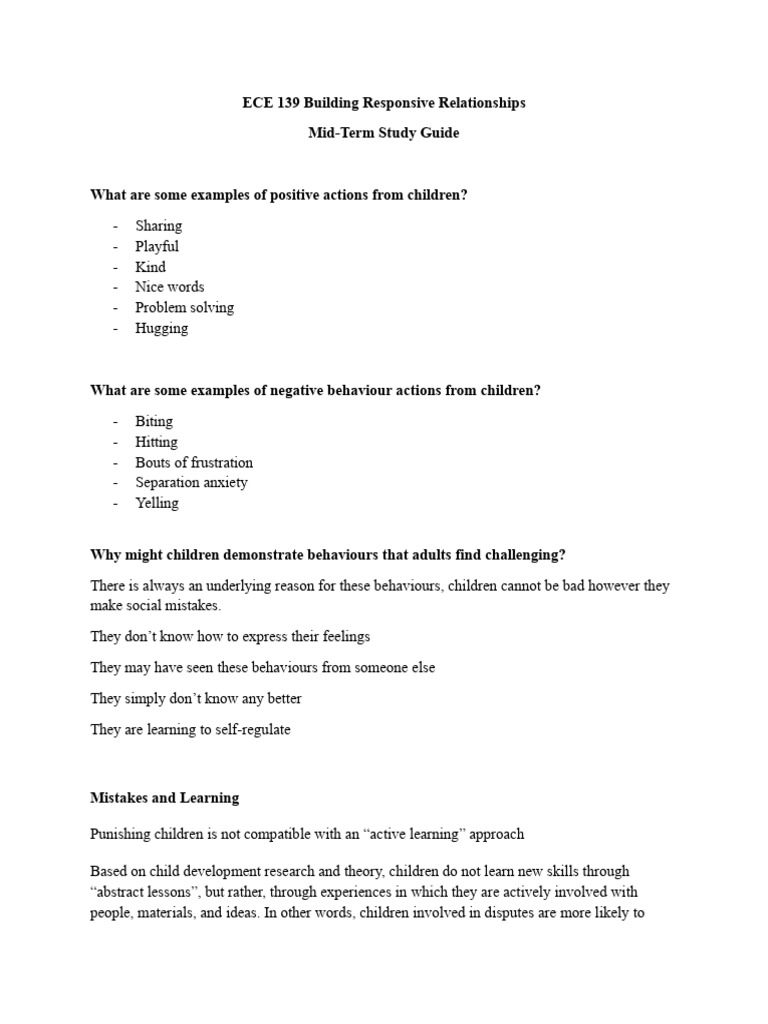 Building Responsive Relationships Mid-Term Review | PDF | Emotional ...