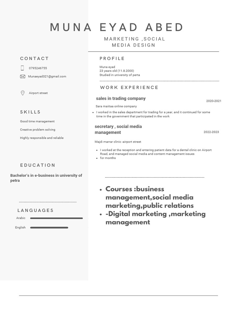 Muna Eyad Abed: Contact Profile | PDF