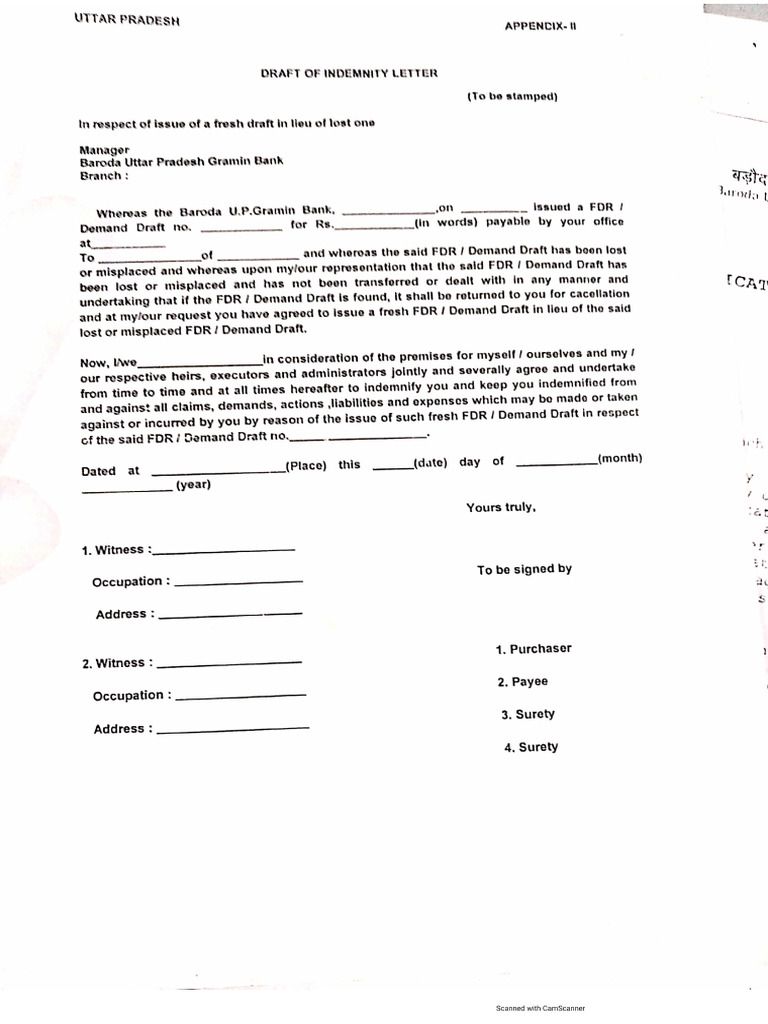 Duplicate FDR Indemnity Format - 1 | PDF