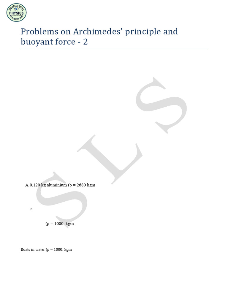 Unit1 Ws16 Problem On Archimedes Principle and Bouyant Force 2 | PDF ...