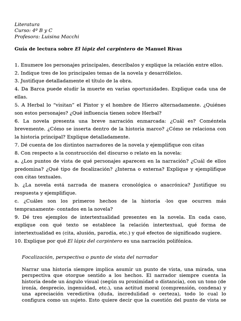 Guía y Eval El Lapiz | PDF | Narración | Intertextualidad