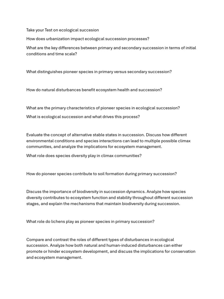 Take Your Test On Ecological Succesion | PDF | Ecology | Ecosystem