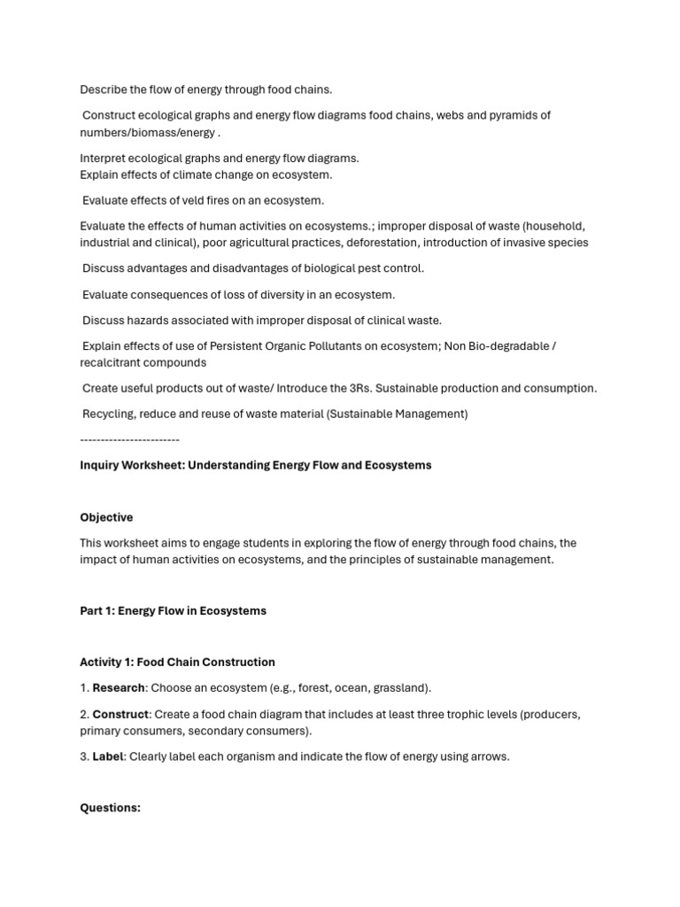 Describe the Flow of Energy Through Food Chains-All PCs | PDF | Food ...