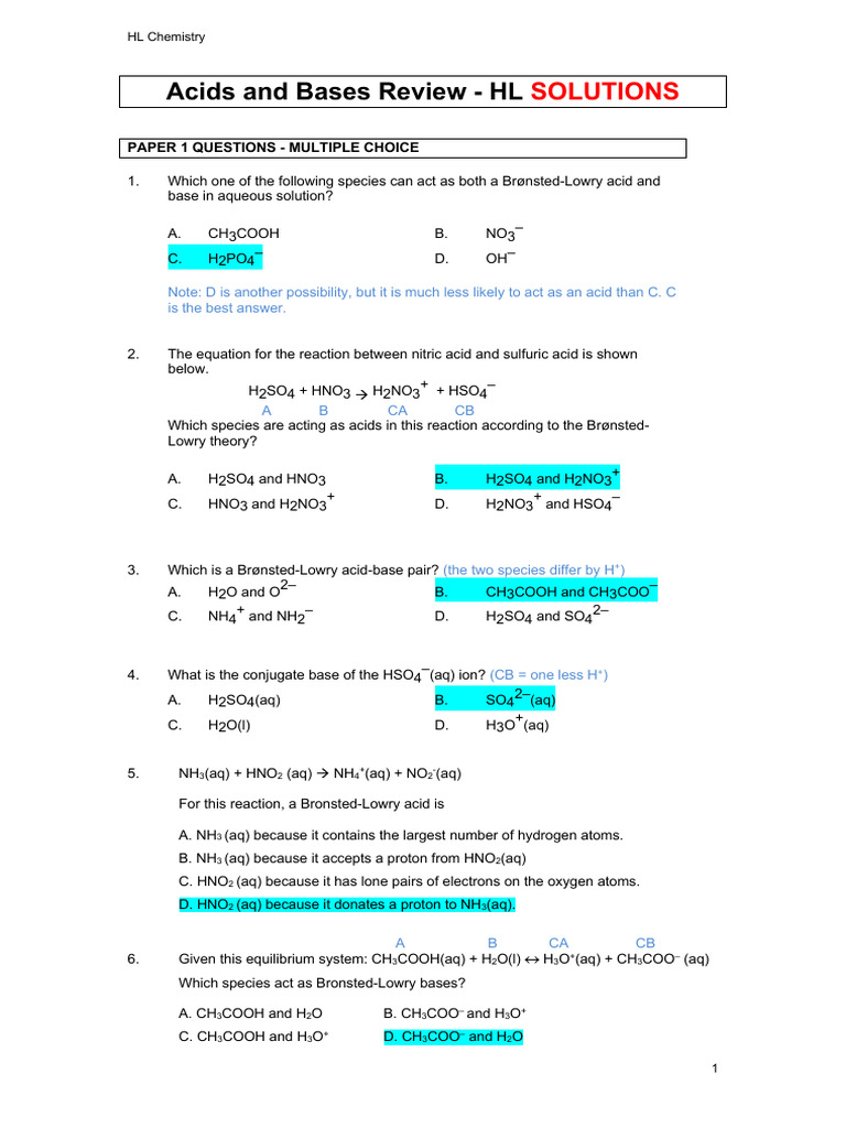 Brønsted-Lowry Acids in Aqueous Solutions | PDF | Acid | Chemistry