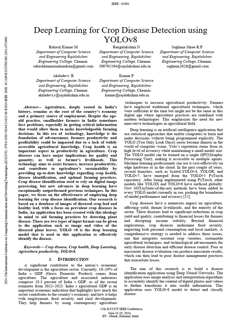 Deep Learning For Crop Disease Detection Using YOLOv8 | PDF ...