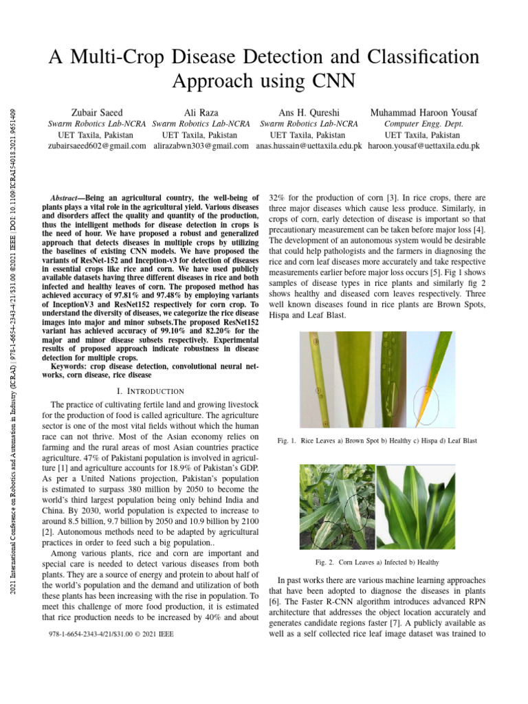 A Multi Crop Disease Detection And Classification Approach Using Cnn