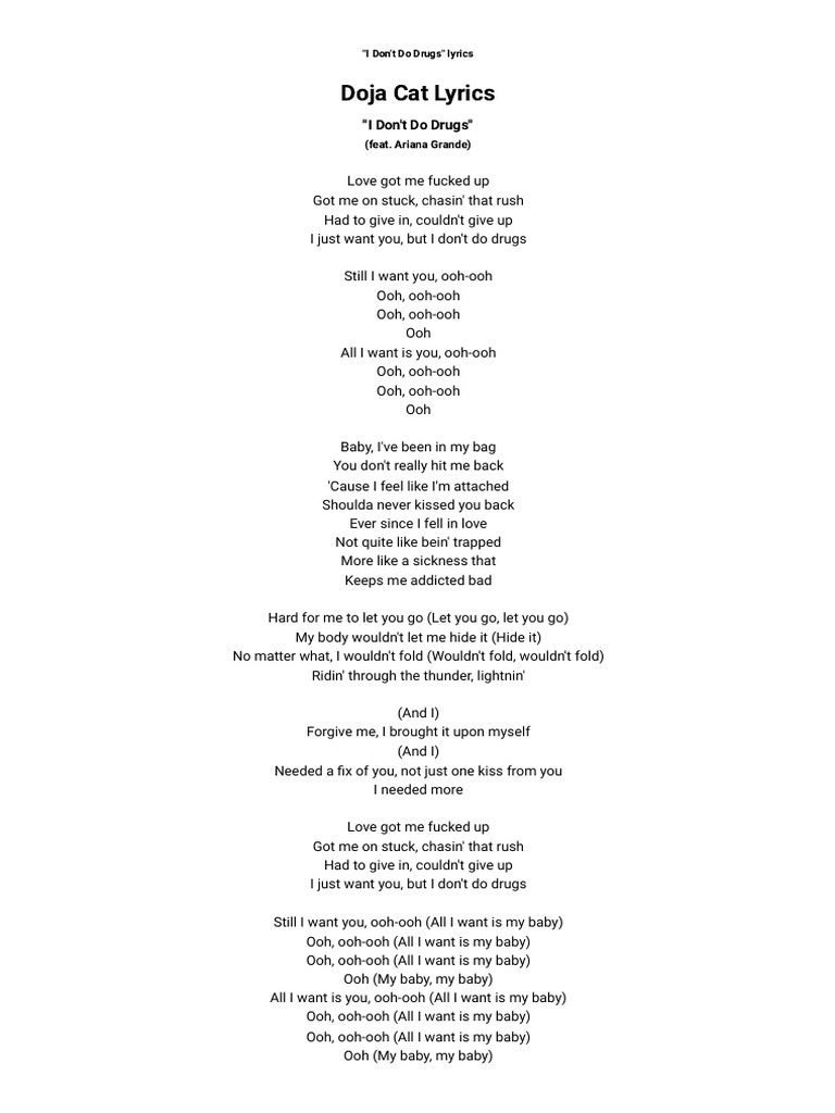 Doja Cat - I Don't Do Drugs Lyrics | PDF