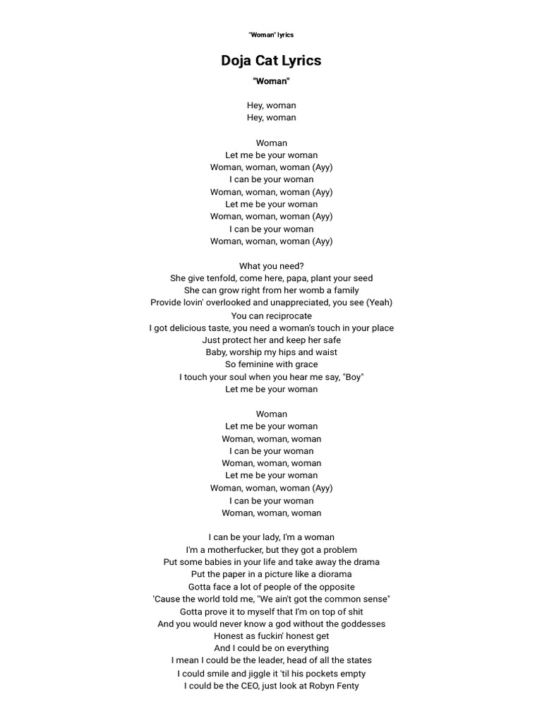 Doja Cat - Woman Lyrics | PDF