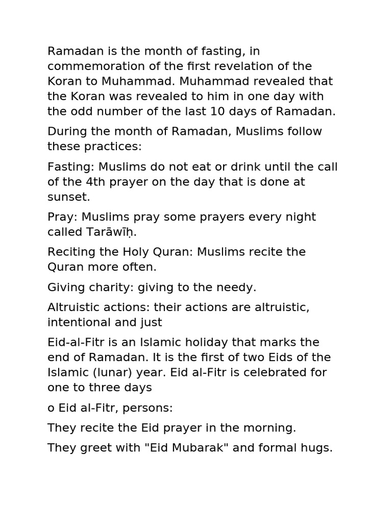 Ramadan: Fasting and Eid al-Fitr Practices | PDF