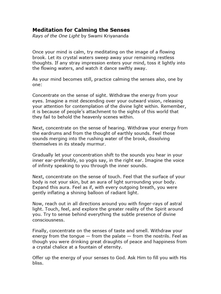 Calming Senses Visualization | PDF | Senses | Meditation